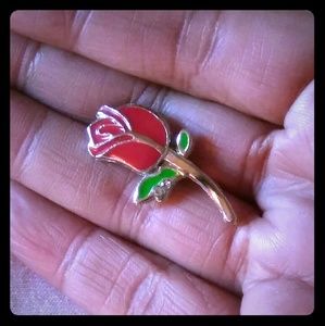 Vintage | Jewelry | Vintage Enamel Red Rose Rhinestone Pin | Poshmark